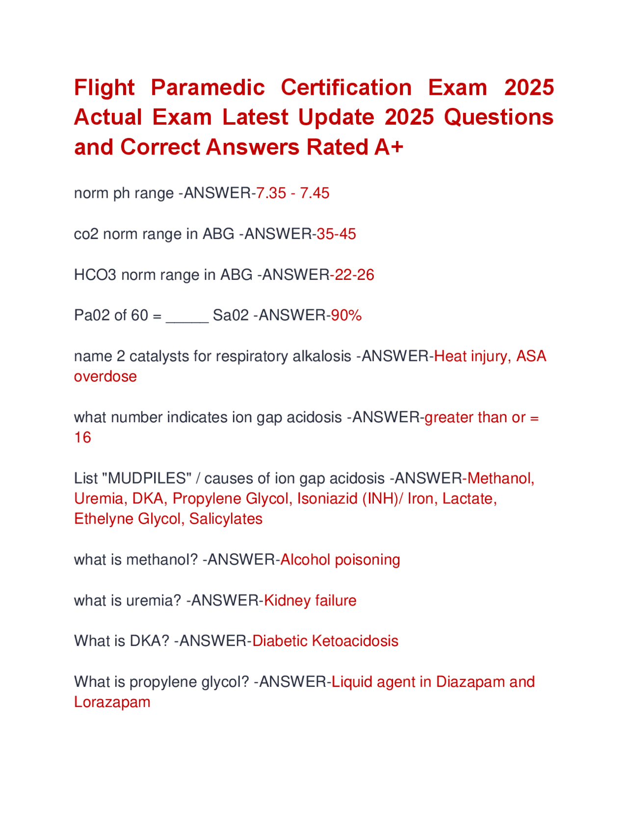 Flight Paramedic Certification Exam 2025 Actual Exam Latest Update 2025 ...