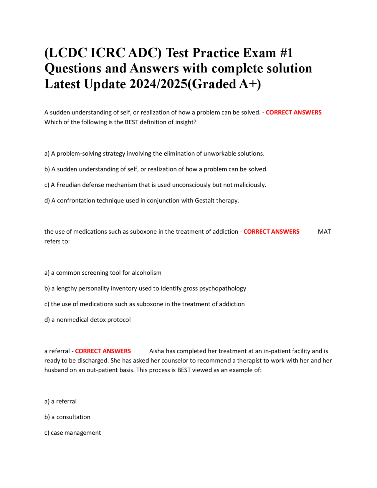 (LCDC ICRC ADC) Test Practice Exam #1 Questions and Answers with ...