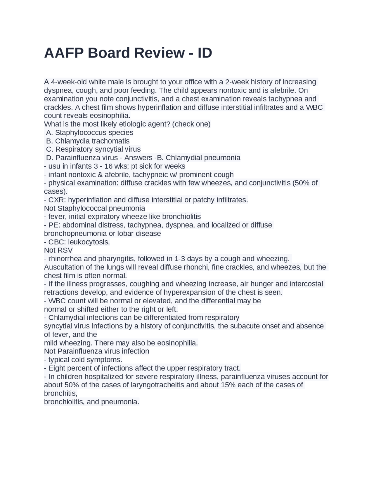 AAFP Board Review - ID Exam With Questions and Correct Answers | Exams ...