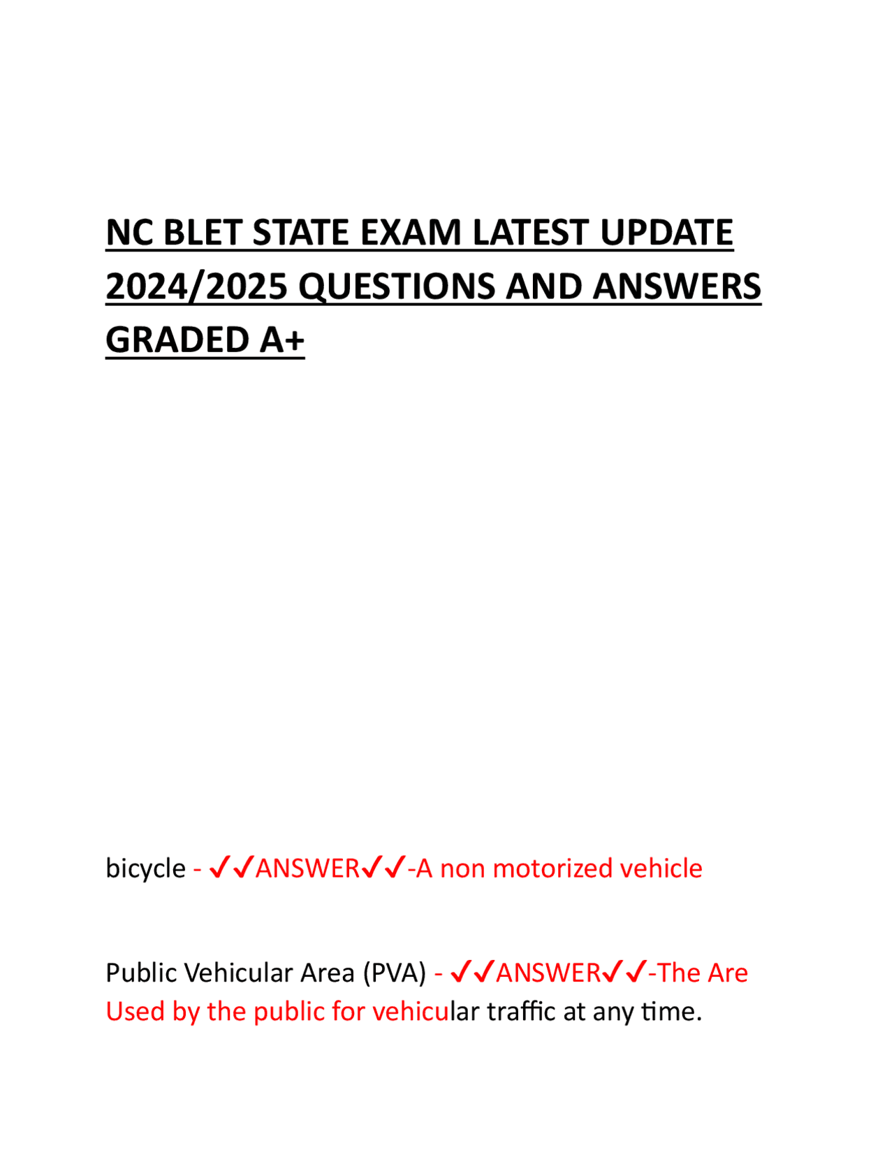 NC BLET STATE EXAM LATEST UPDATE 2024/2025 QUESTIONS AND ANSWERS GRADED ...