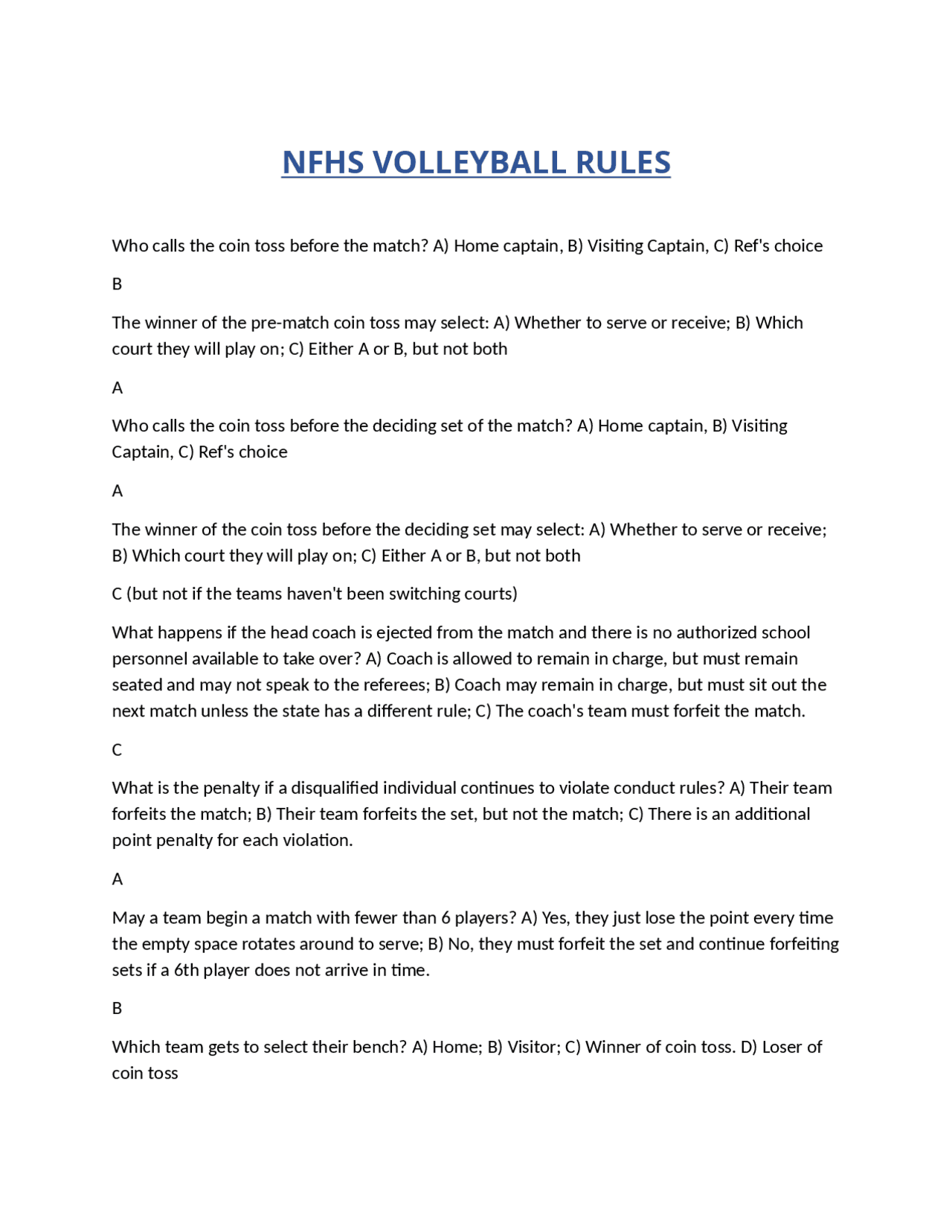 NFHS VOLLEYBALL RULES | Exams Advanced Education | Docsity