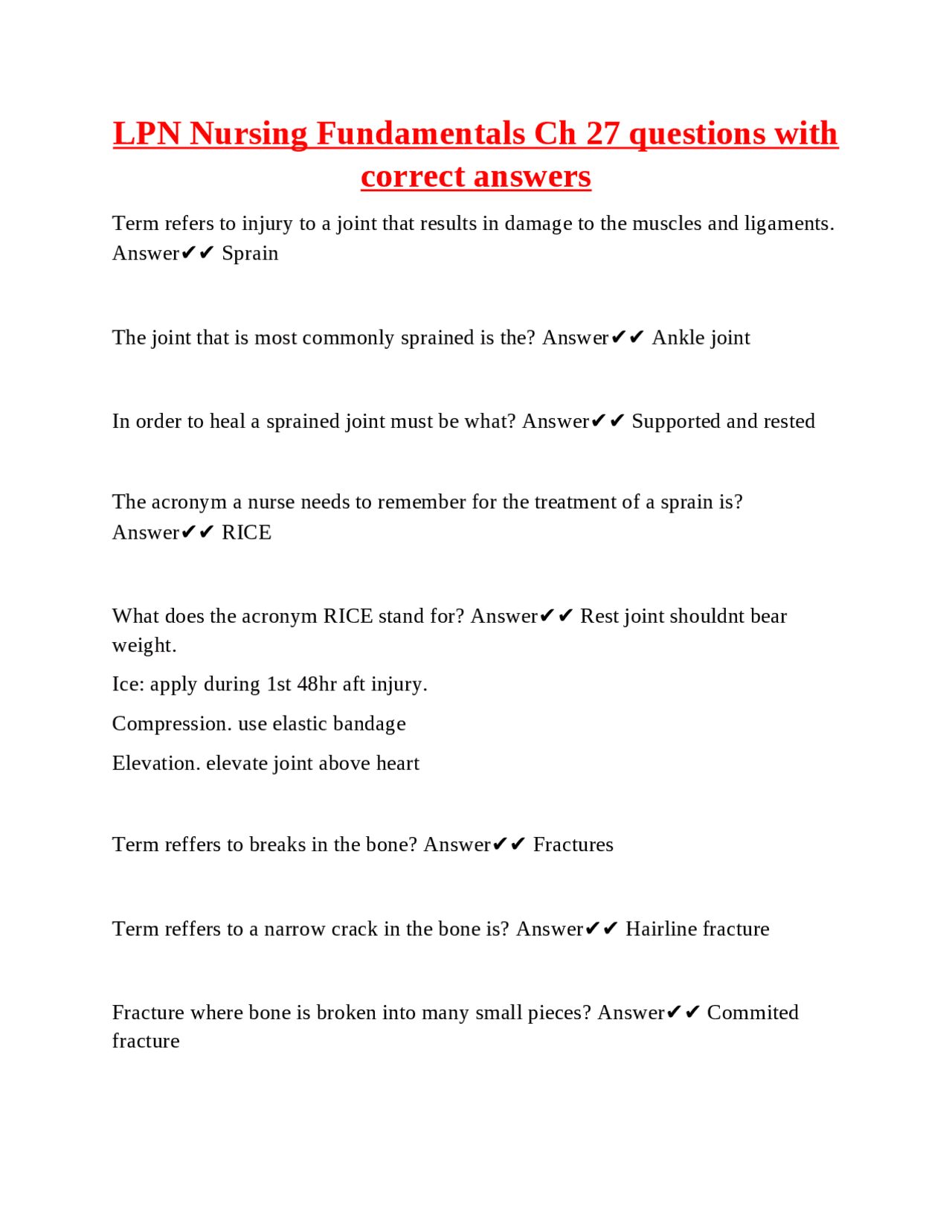 LPN Nursing Fundamentals Ch 27 questions with correct answers | Exams ...