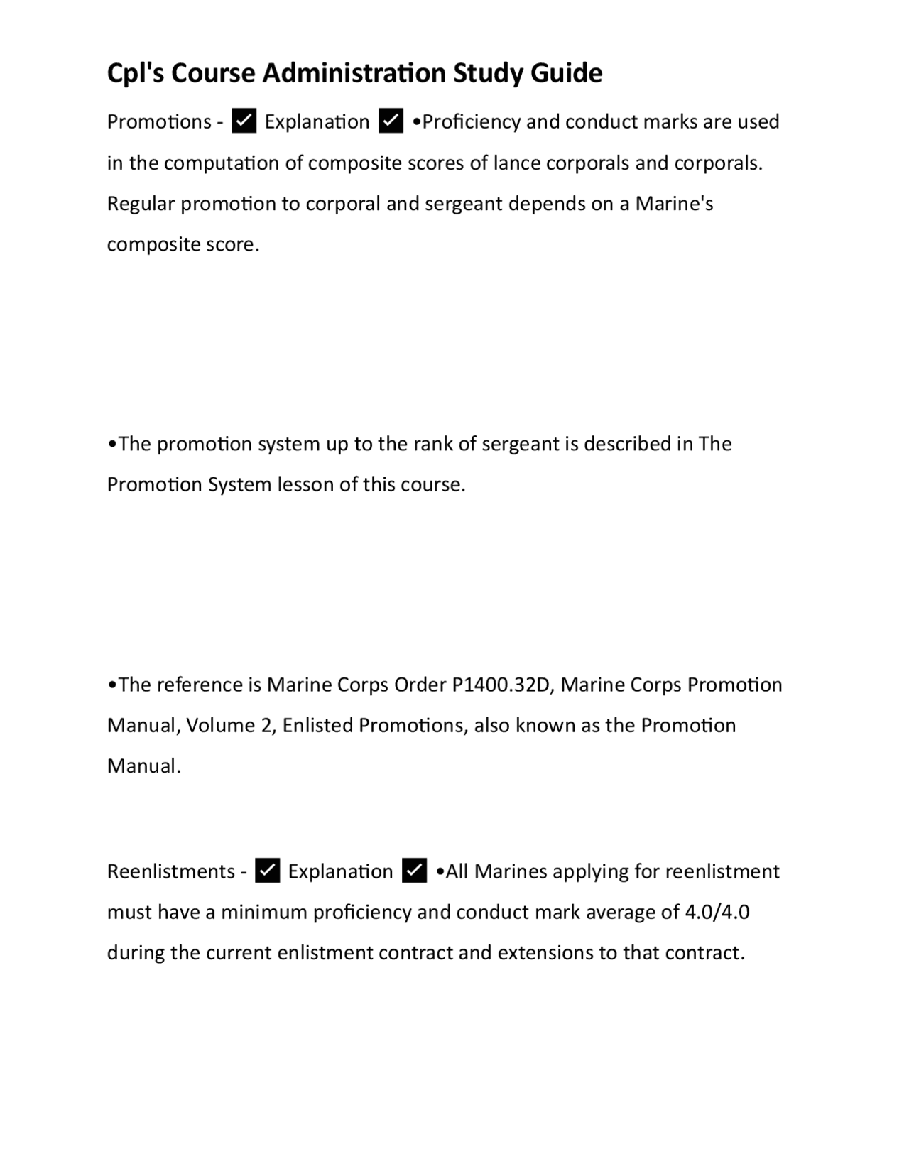 Cpl's Course Administration Study Guide. | Exams Nursing | Docsity