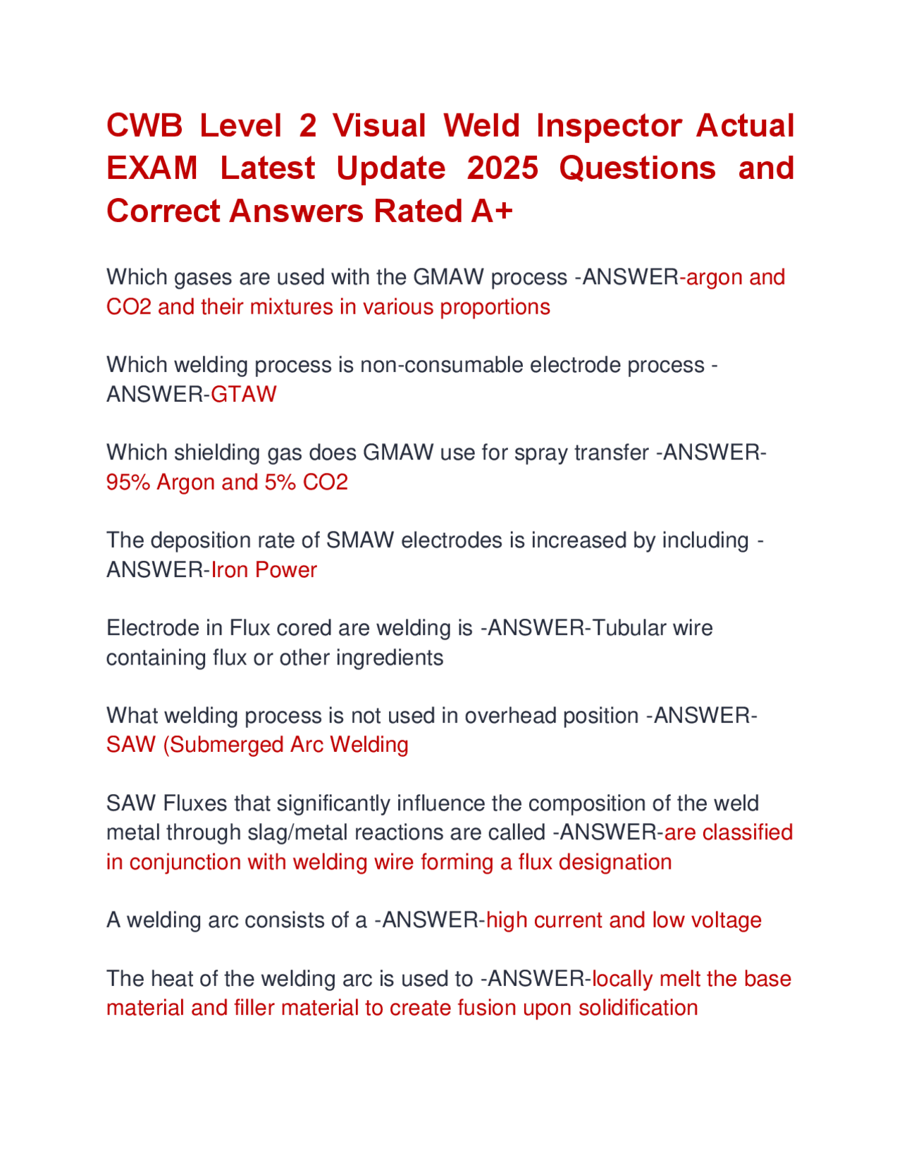 CWB Level 2 Visual Weld Inspector Actual EXAM Latest Update 2025 ...