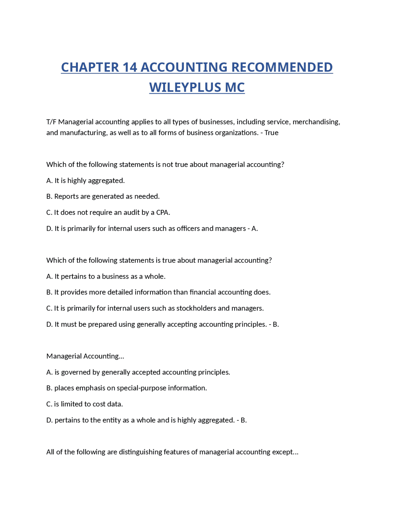 CHAPTER 14 ACCOUNTING RECOMMENDED WILEYPLUS MC | Exams Advanced ...