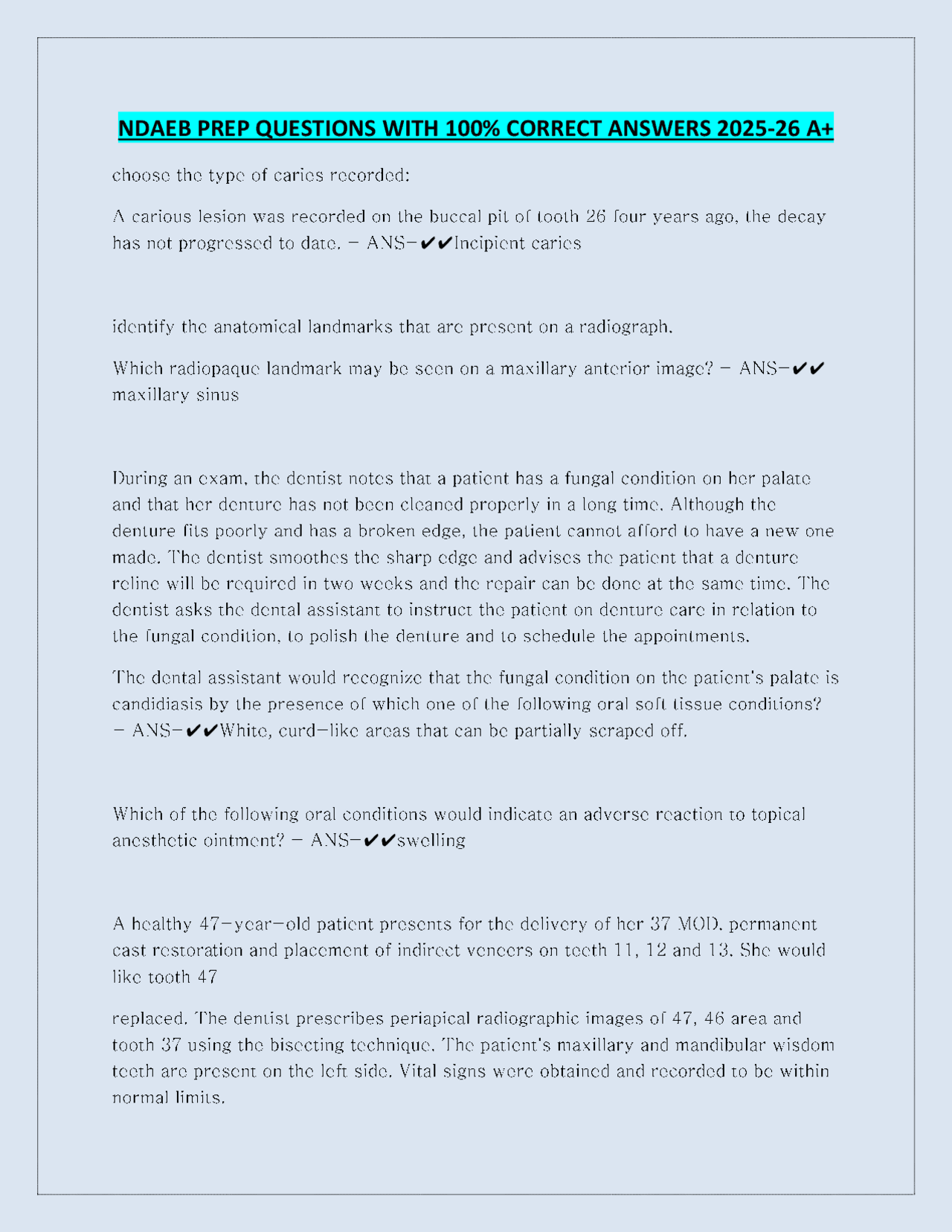 NDAEB PREP QUESTIONS WITH 100% CORRECT ANSWERS 2025-26 A+ | Exams ...