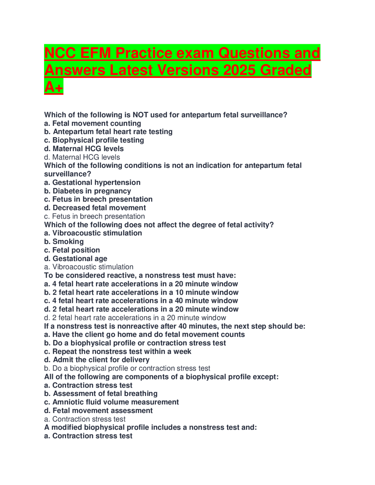 NCC EFM Practice exam Questions and Answers Latest Versions 2025 Graded ...