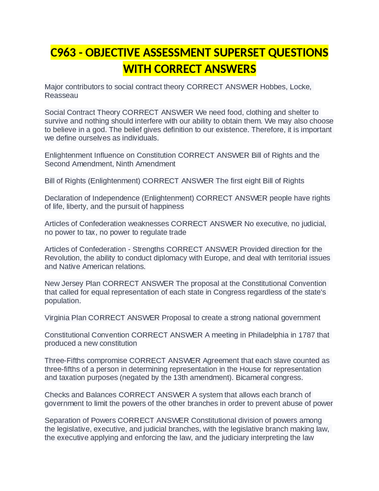 C963 - OBJECTIVE ASSESSMENT SUPERSET QUESTIONS WITH CORRECT ANSWERS ...