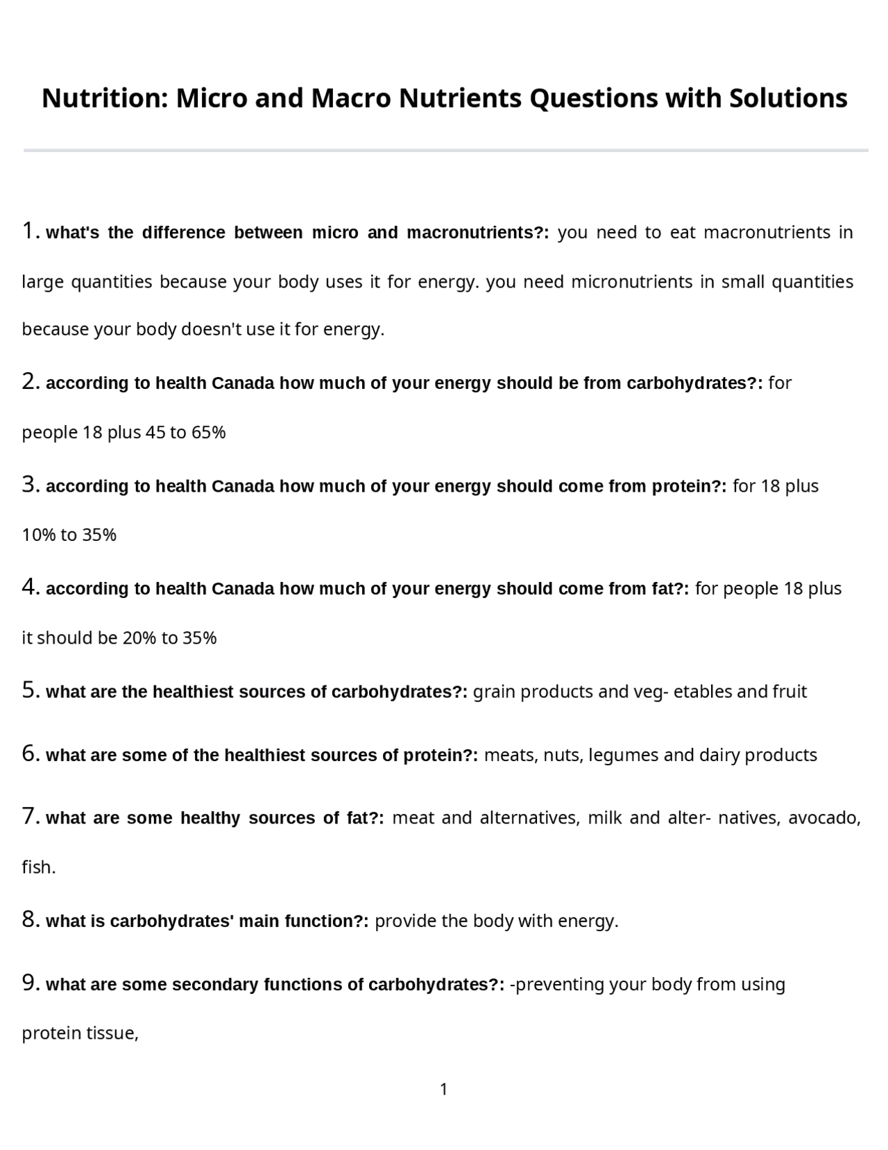 Nutrition: Micro and Macro Nutrients Questions with Solutions | Exams ...