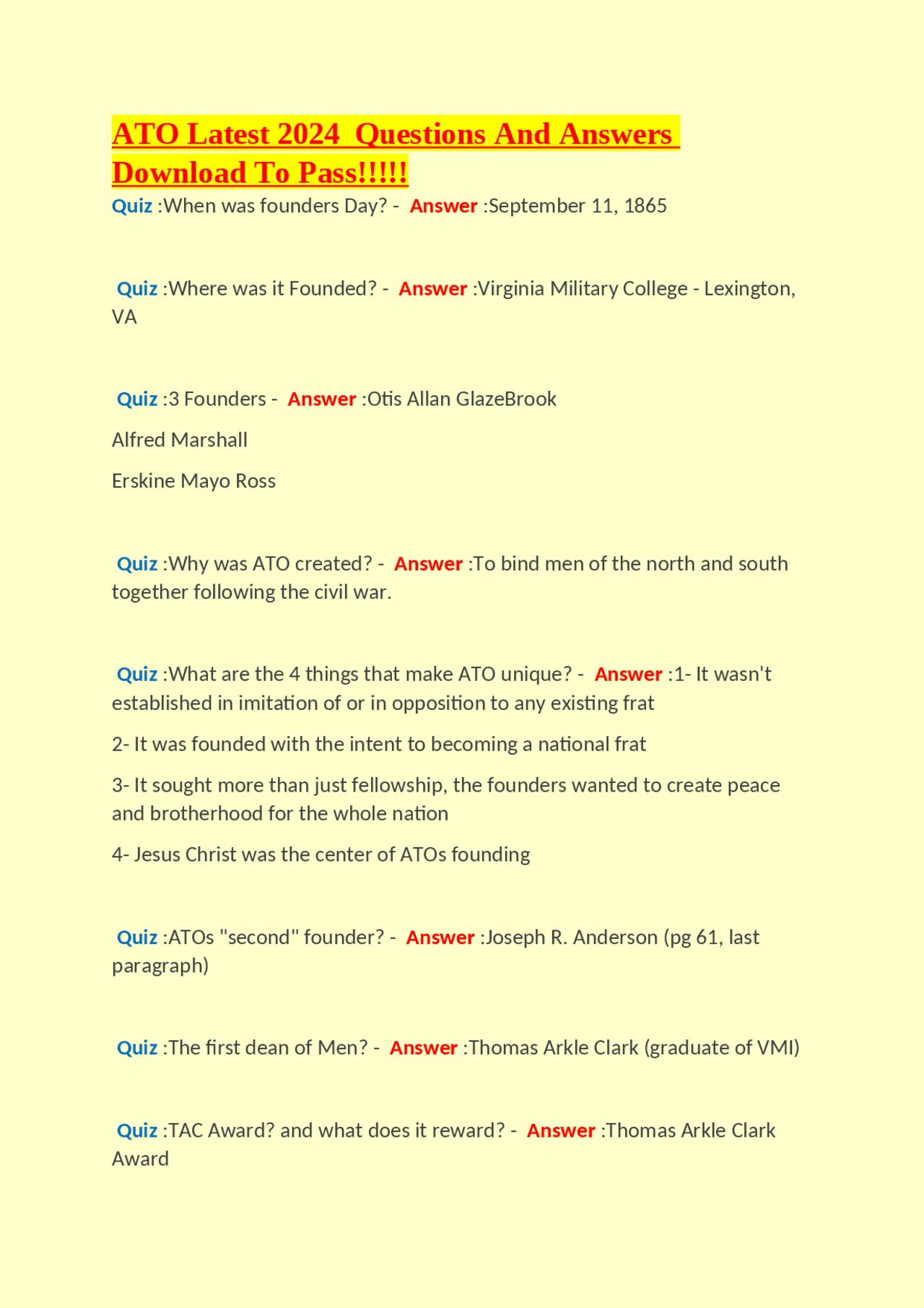 ATO Latest 2024 Questions And Answers Download To Pass!!!!! | Exams ...