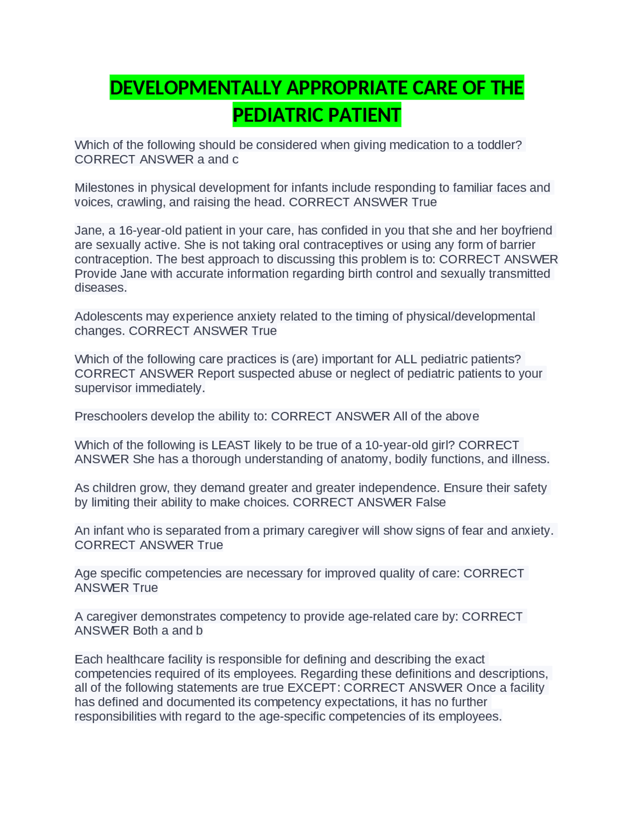 DEVELOPMENTALLY APPROPRIATE CARE OF THE PEDIATRIC PATIENT | Exams ...