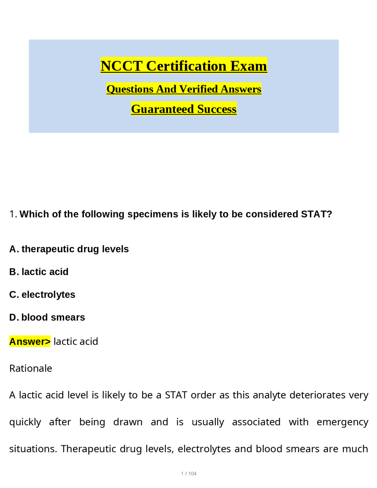 NCCT Certification Exam Actual 2025 Questions And Verified Answers ...