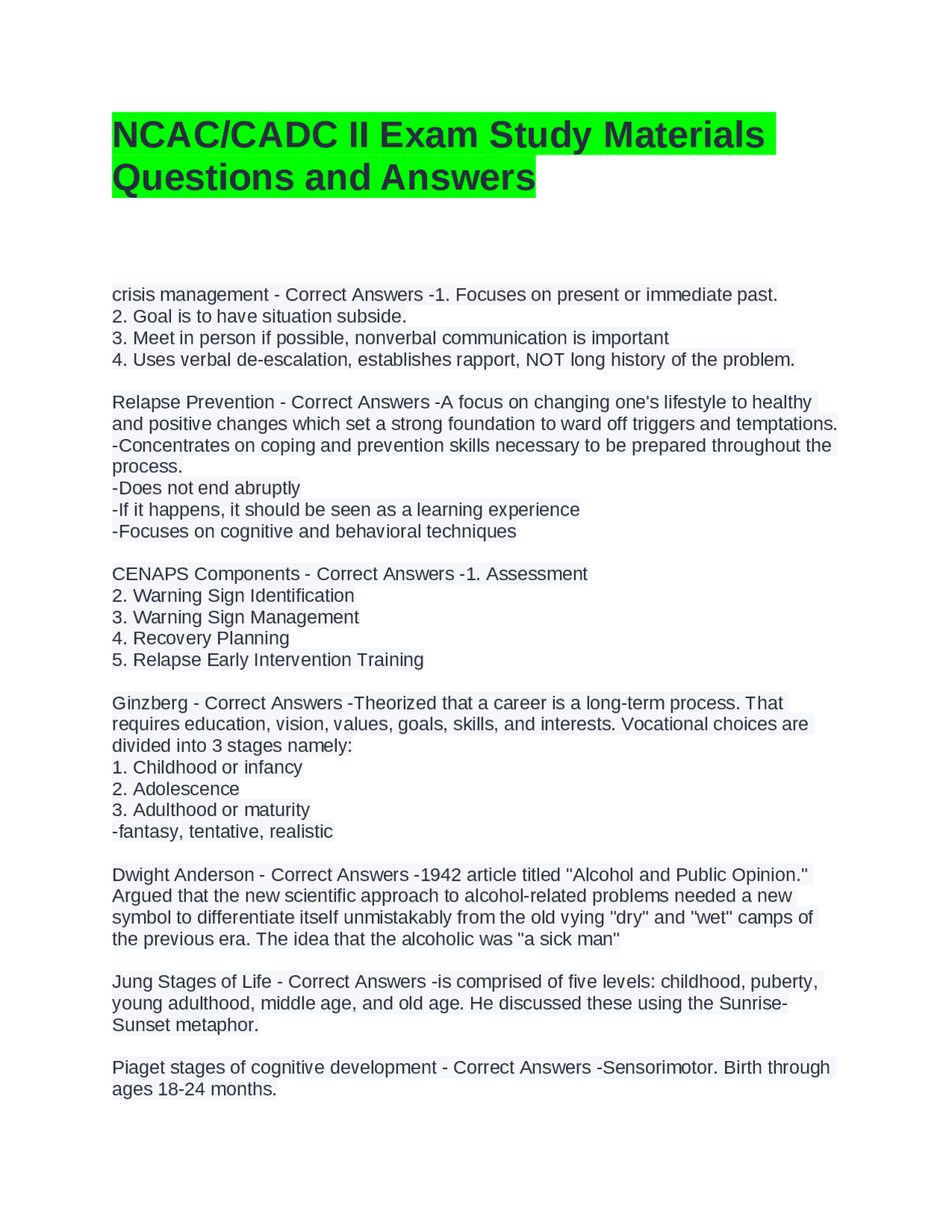 NCAC-CADC II Exam Study Materials Questions and Answers | Exams ...