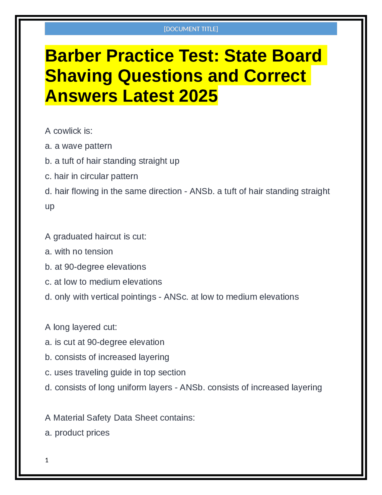 Barber Practice Test: State Board Shaving Questions and Correct Answers ...