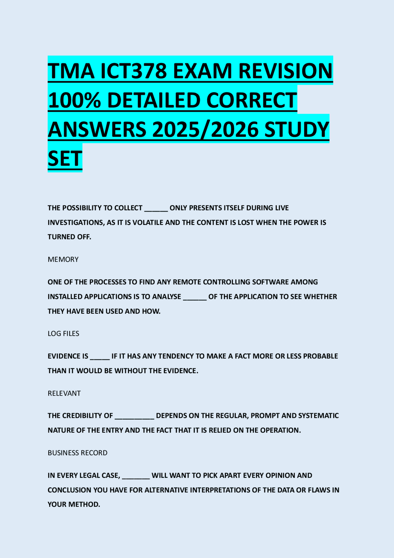 TMA ICT378 EXAM REVISION 100% DETAILED CORRECT ANSWERS 2025/2026 STUDY ...