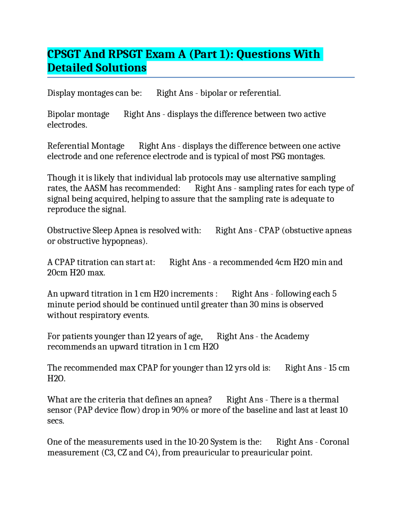 CPSGT And RPSGT Exam A (Part 1): Questions With Detailed Solutions ...