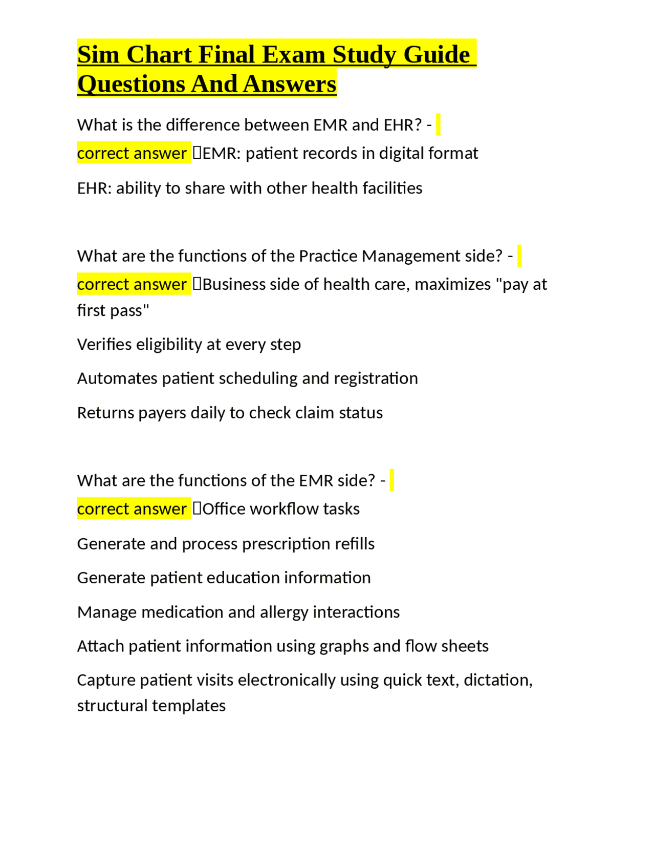 Sim Chart Final Exam Study Guide Questions And Answers | Exams Medical ...