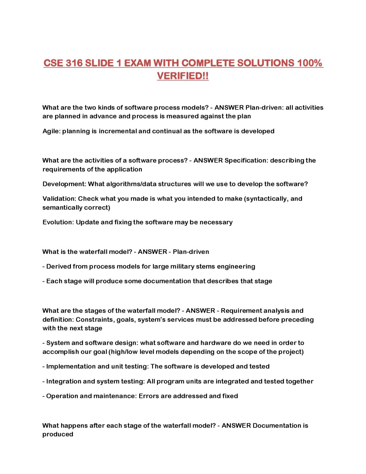 CSE 316 SLIDE 1 EXAM WITH COMPLETE SOLUTIONS 100% VERIFIED!! | Exams Advanced Education | Docsity