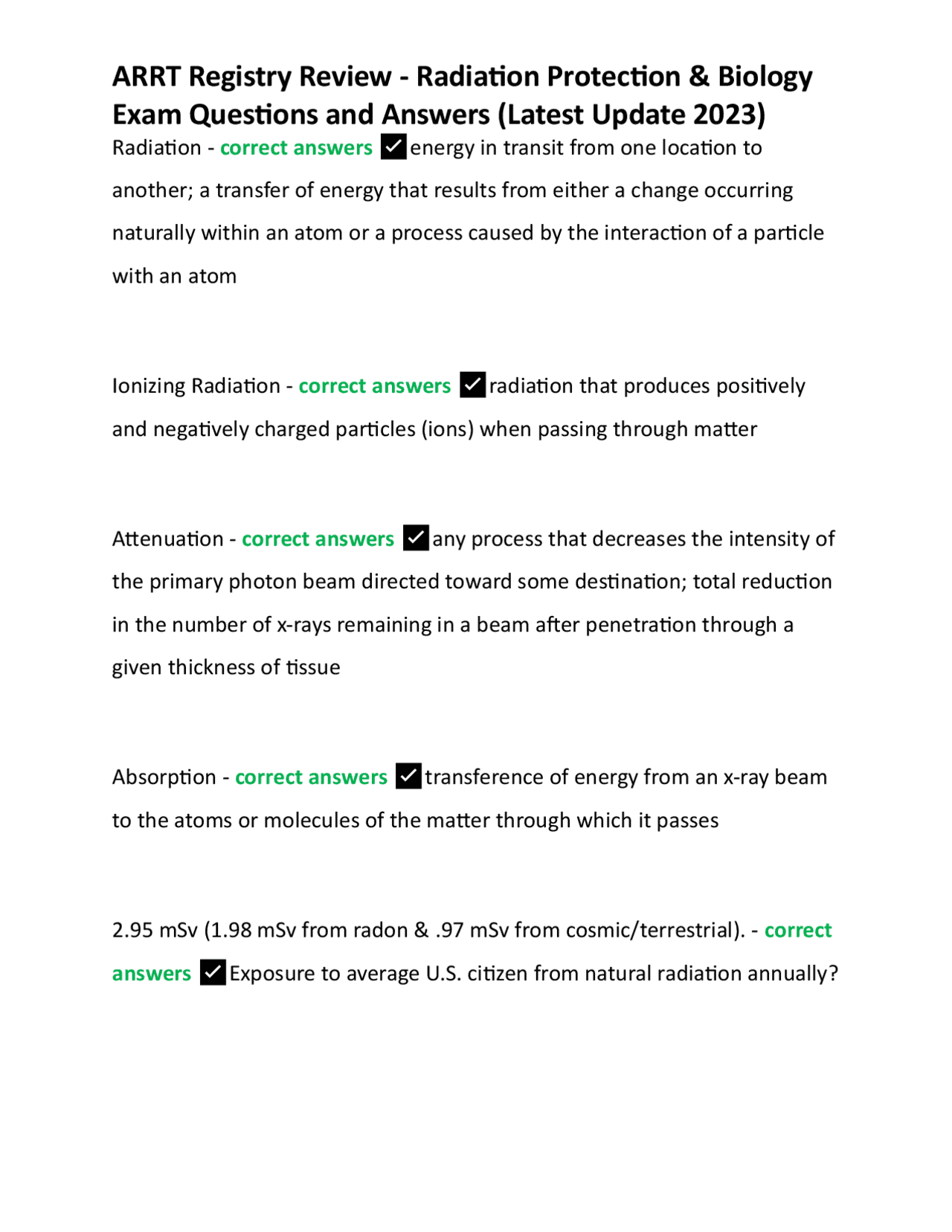 ARRT Registry Review - Radiation Protection & Biology Exam Questions ...
