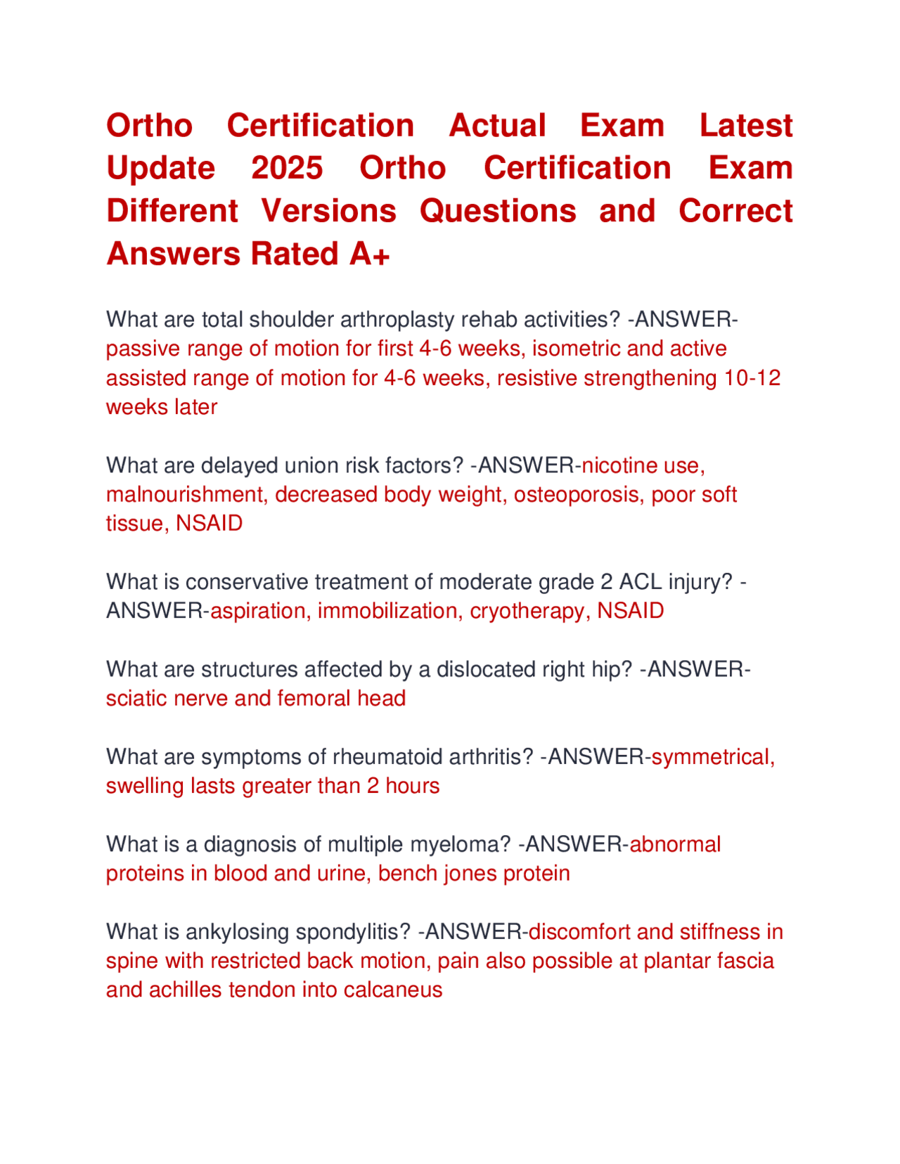 Ortho Certification Actual Exam Latest Update 2025 Ortho Certification ...