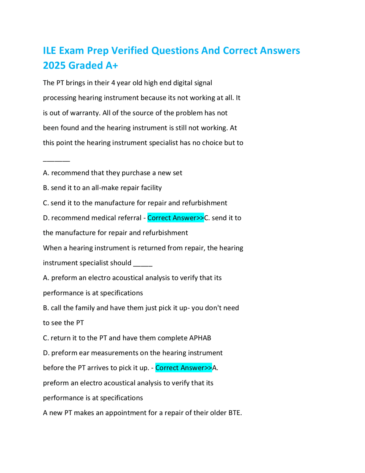 ILE Exam Prep: Hearing Instrument Specialist Questions and Answers ...