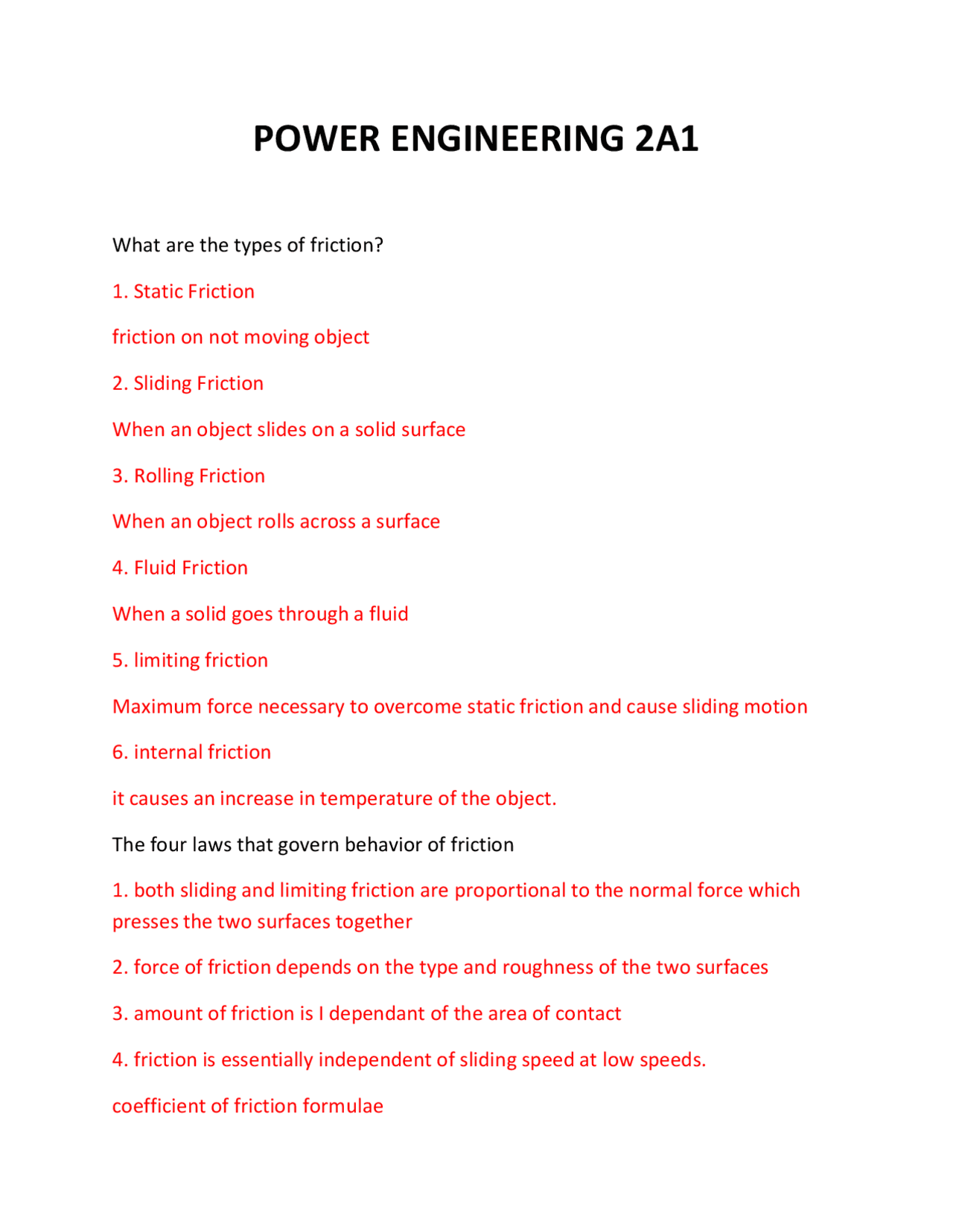 Power Engineering 2A1: Friction, Safety, and Legal Frameworks | Exams Engineering | Docsity