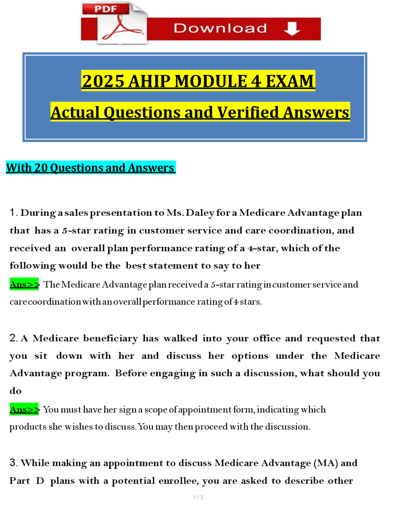 AHIP 2025 Module 4 Exam Questions and Verified Answers, 100% Guarantee ...