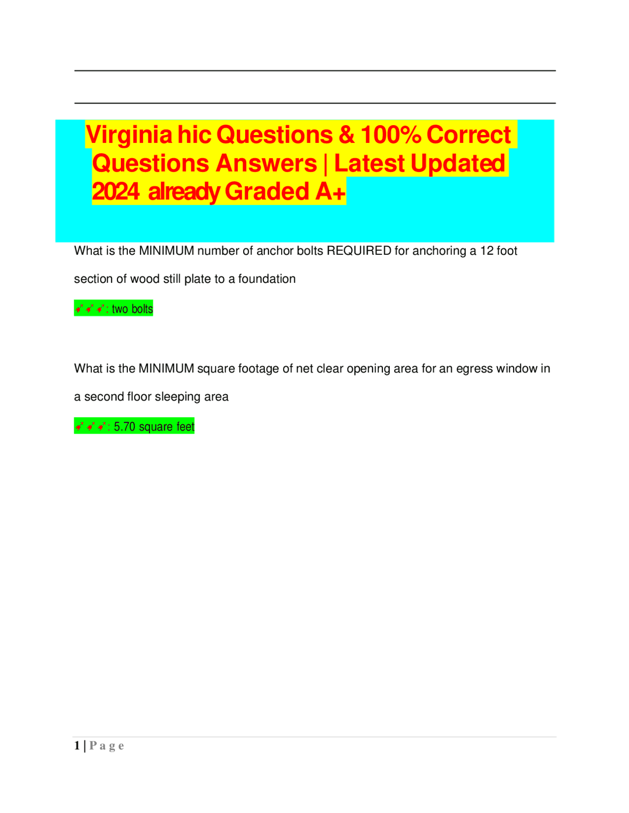 Virginia hic Questions & 100% Correct Questions Answers | Latest ...