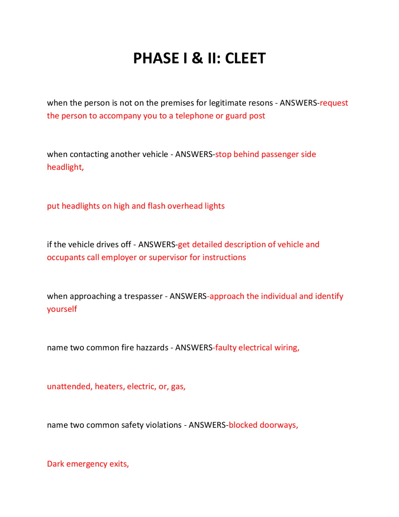 CLEET Security Guard Training: Phase I & II - Questions and Answers ...