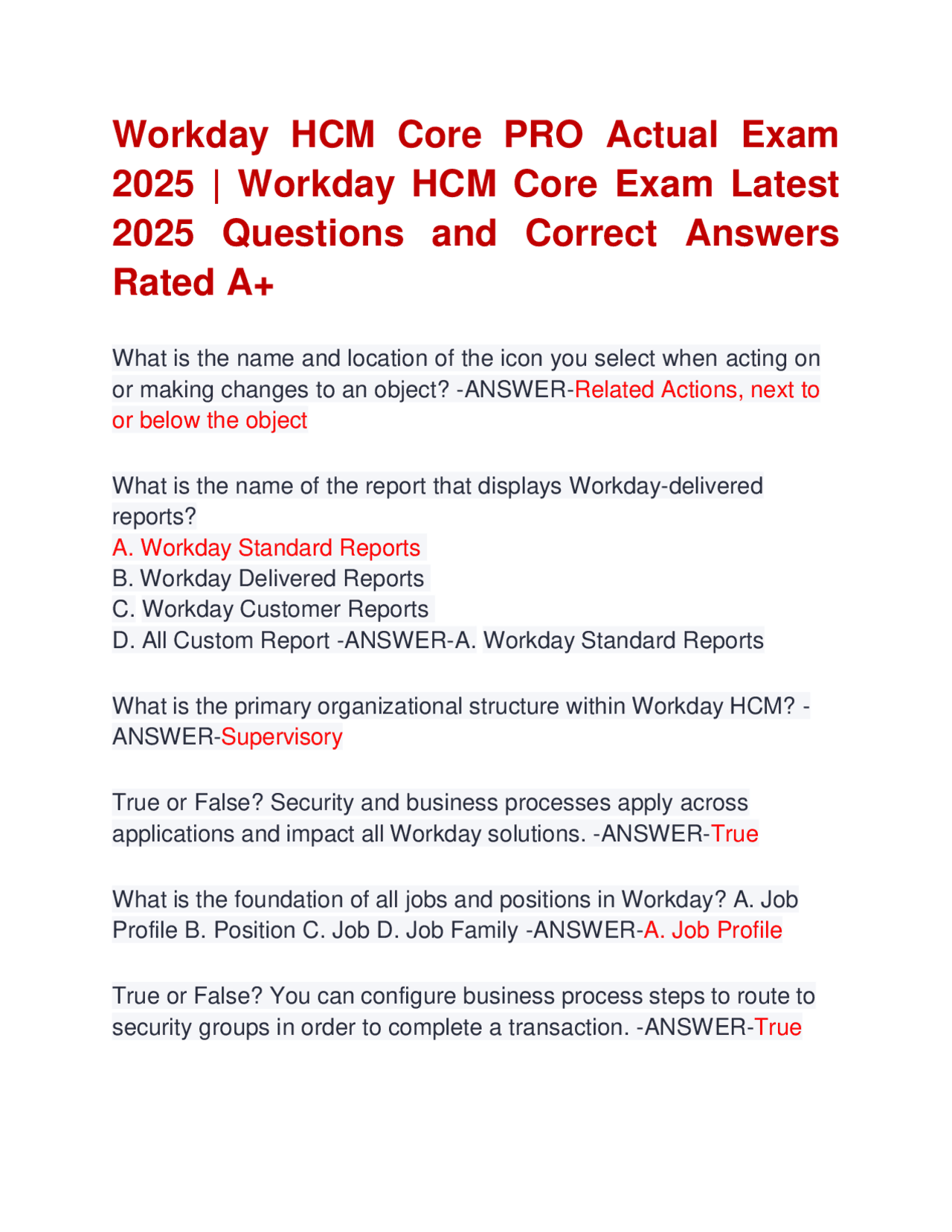 Workday HCM Core PRO Actual Exam 2025 | Workday HCM Core Exam Latest ...