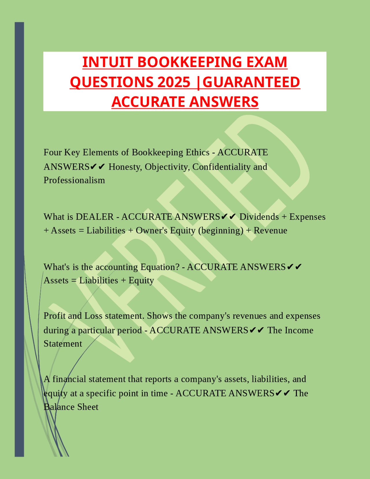 INTUIT BOOKKEEPING EXAM QUESTIONS 2025 |GUARANTEED ACCURATE ANSWERS ...