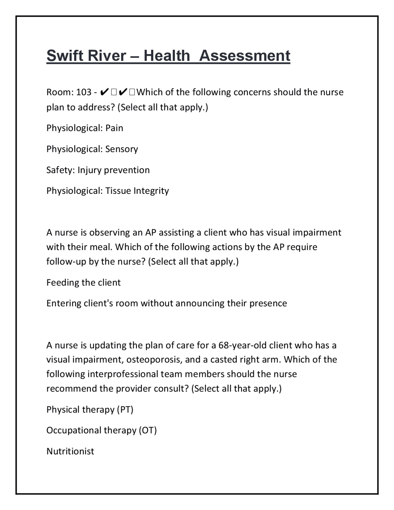 Swift River – Health Assessment The Complete Exam Guide – Questions ...
