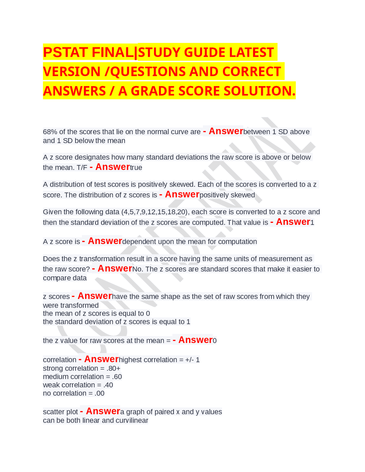 PSTAT FINAL|STUDY GUIDE LATEST VERSION /QUESTIONS AND CORRECT ANSWERS ...