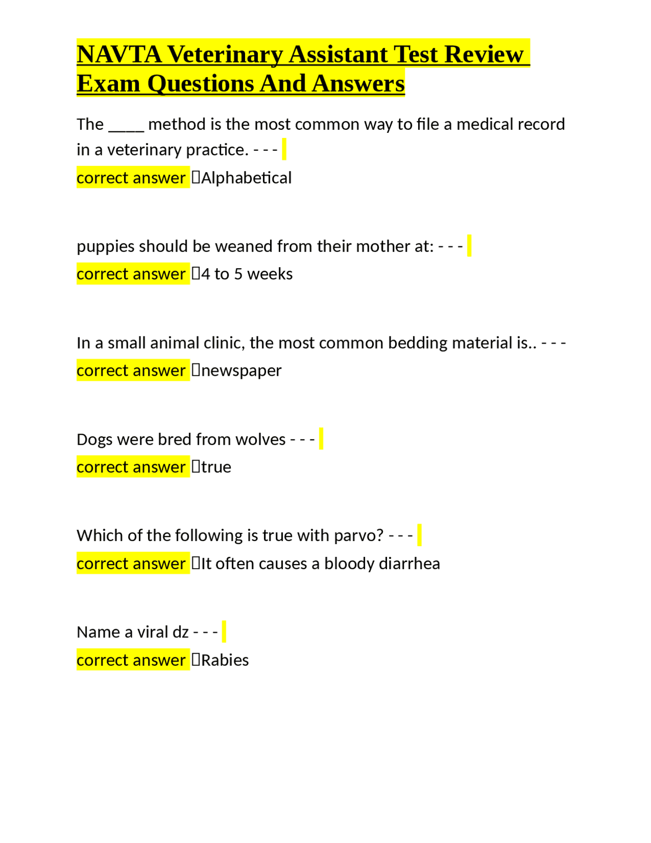 NAVTA Veterinary Assistant Test Review: Exam Questions and Answers ...