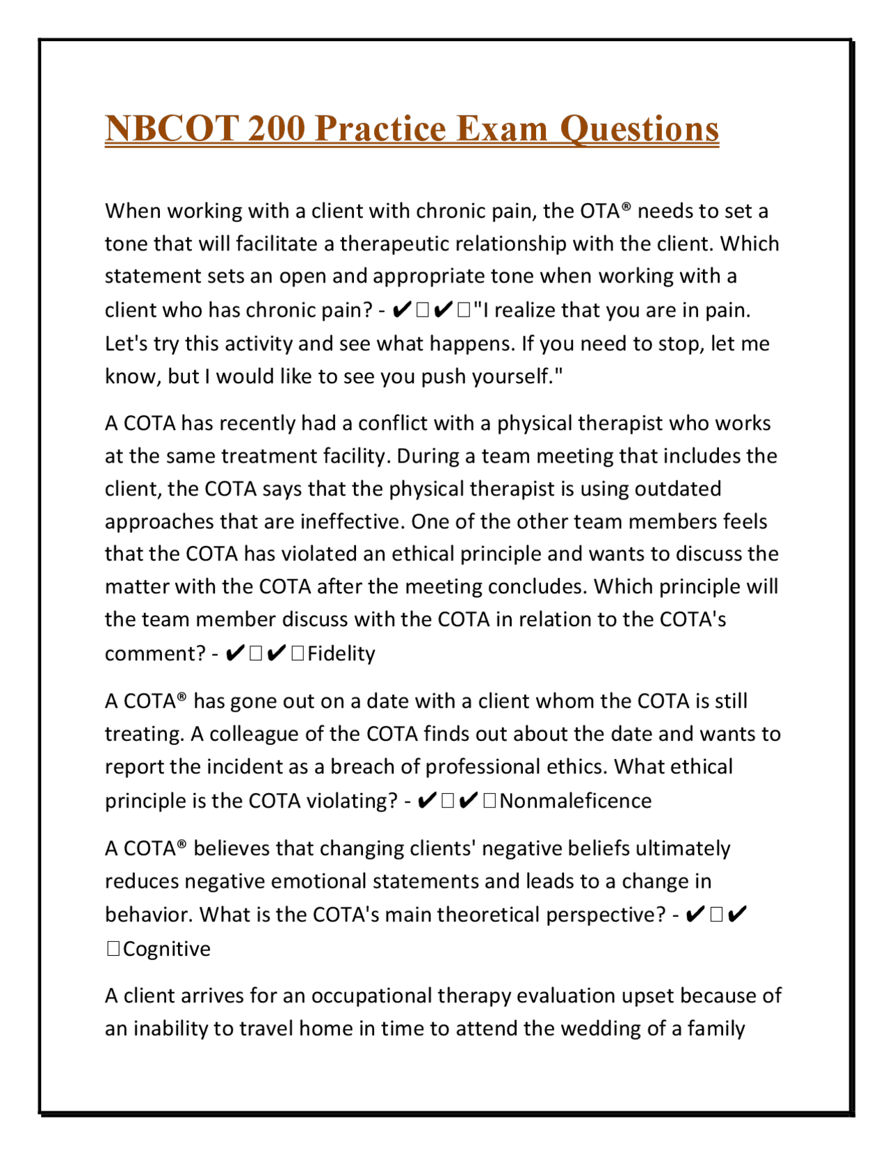 NBCOT 200 Practice Exam Questions With Expert Answers| Test Your Skills ...