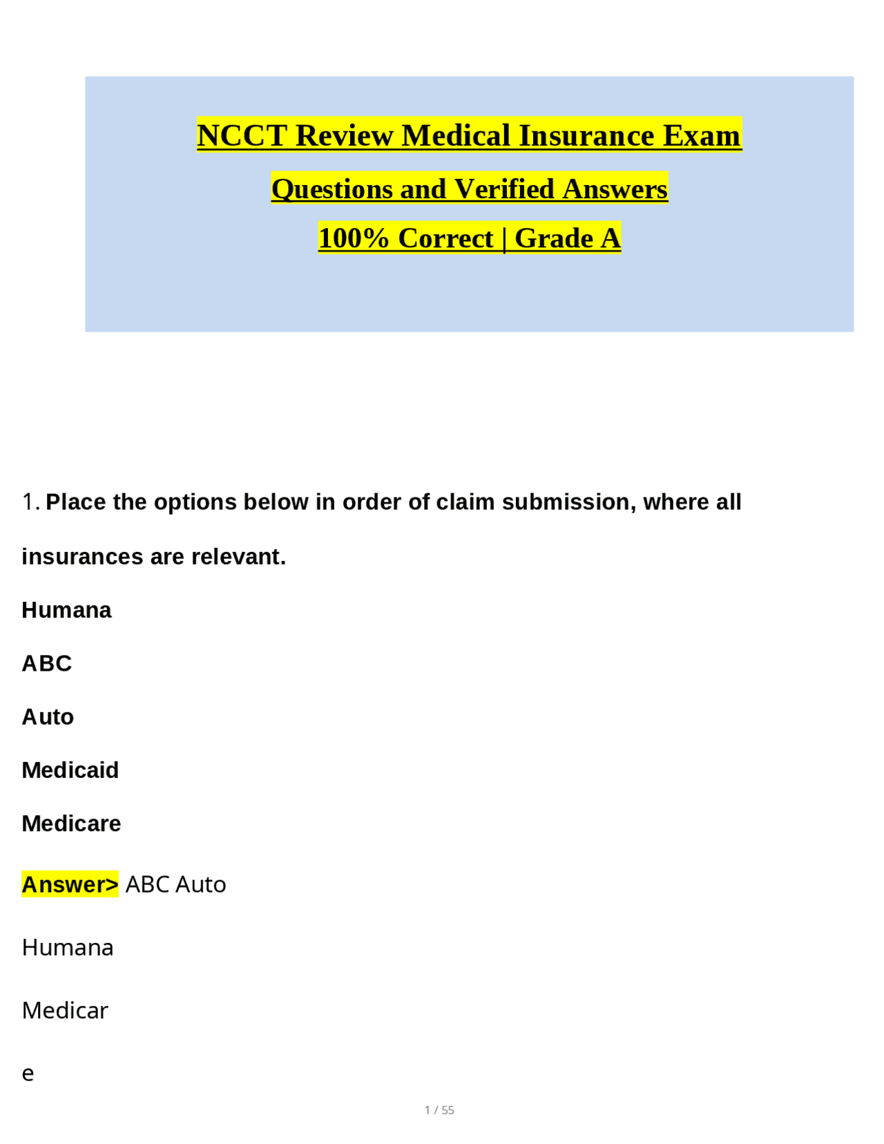 NCCT Interactive Review Medical Insurance Exam Actual 2025 Questions ...