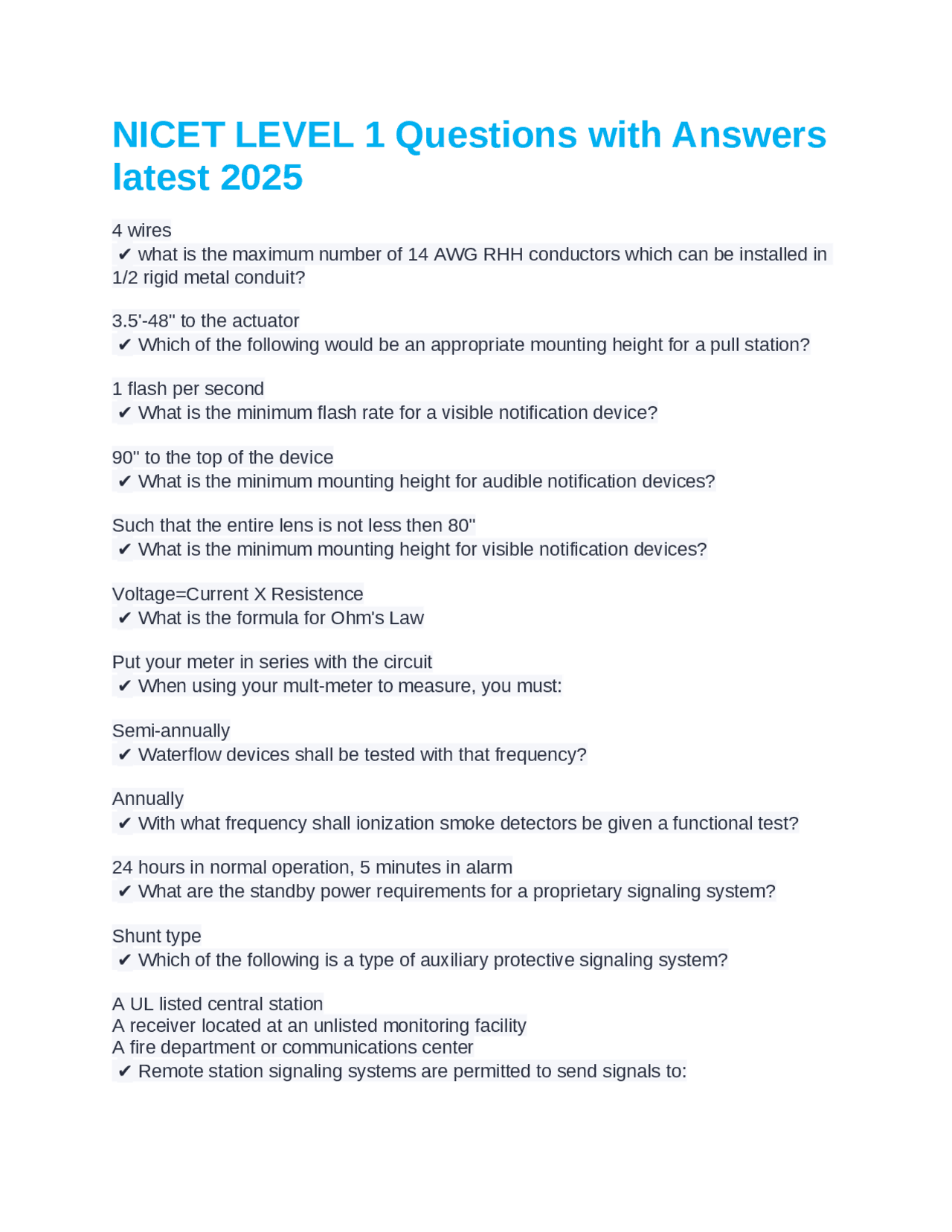 NICET LEVEL 1 Questions with Answers latest 2025 | Exams Engineering ...