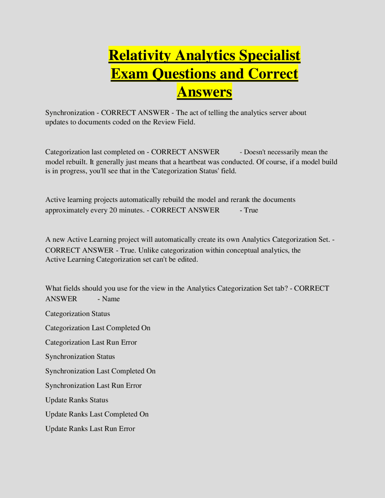 Relativity Analytics Specialist Exam Questions and Answers | Exams ...