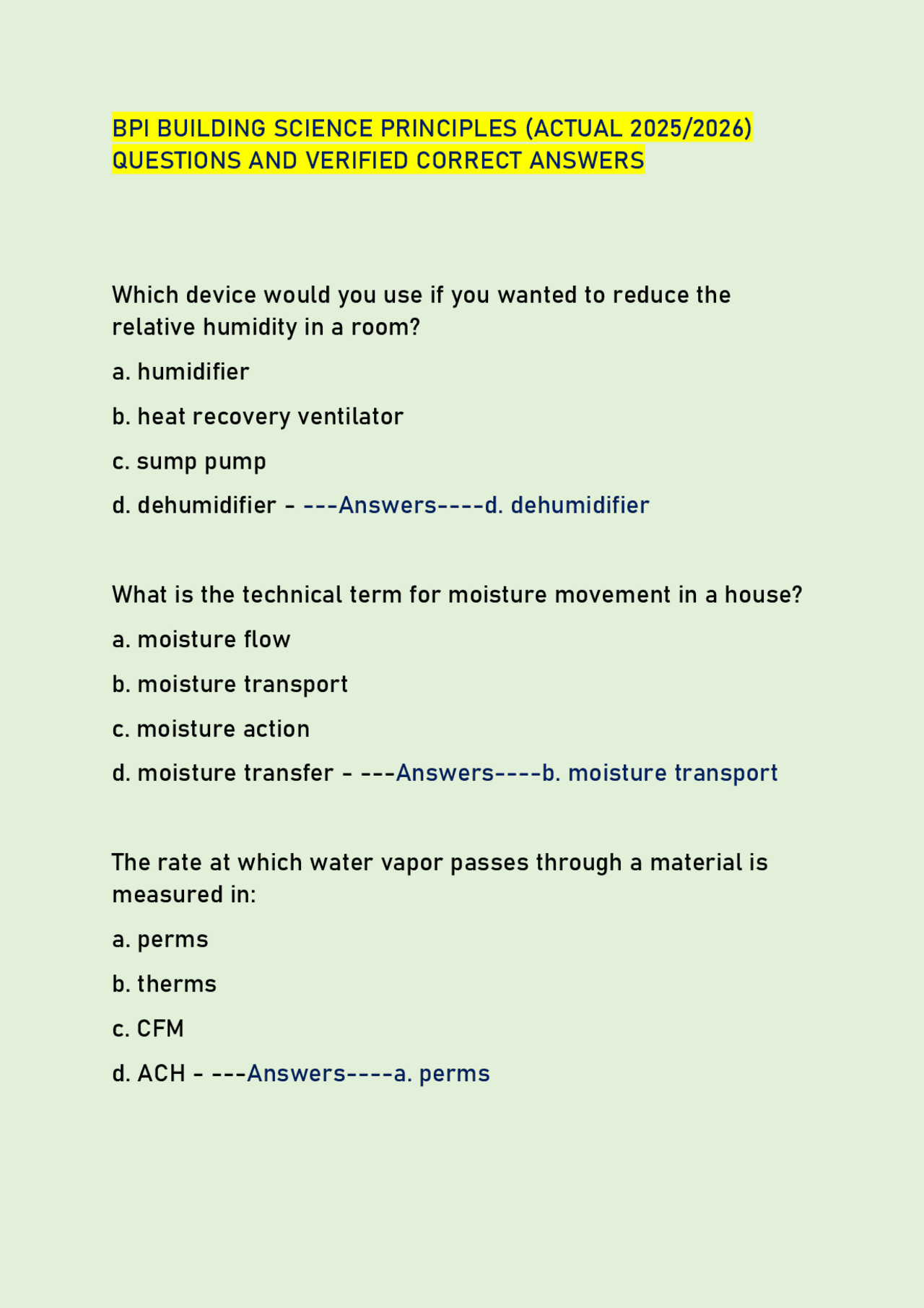 BPI BUILDING SCIENCE PRINCIPLES (ACTUAL 2025/2026) QUESTIONS AND ...