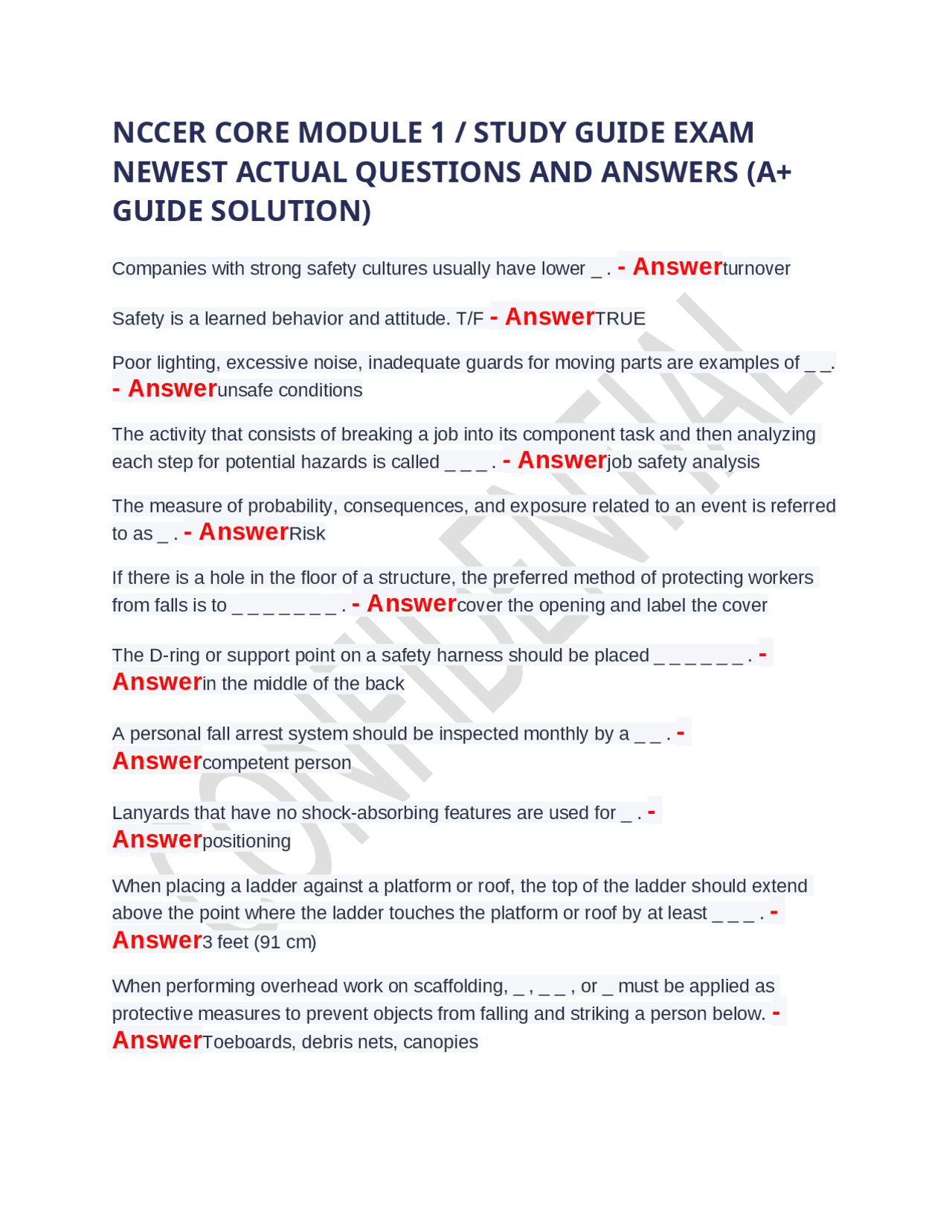 NCCER Core Module 1 Study Guide Exam: Questions and Answers | Exams ...