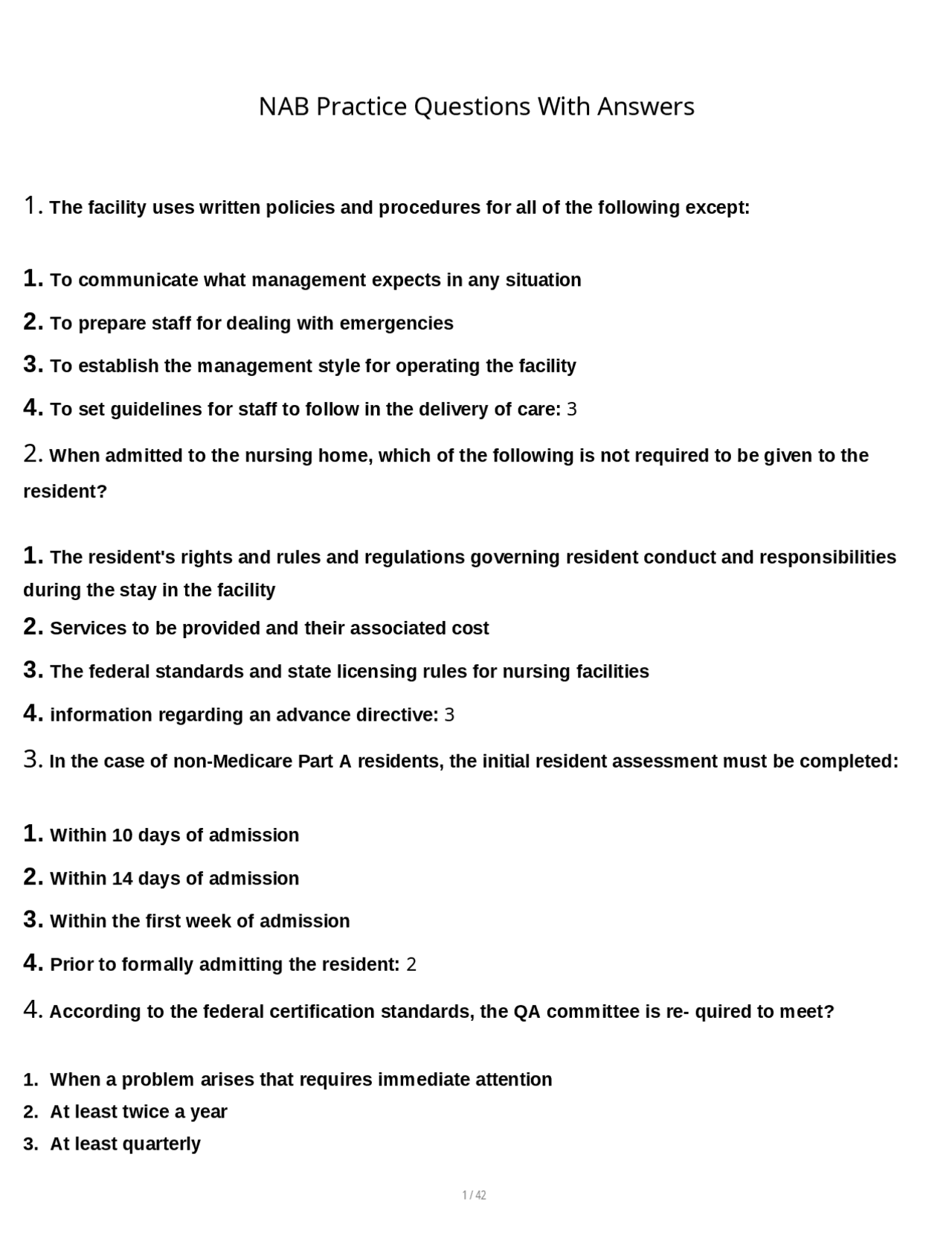 NAB Practice Questions and Answers for Nursing Home Administrators ...