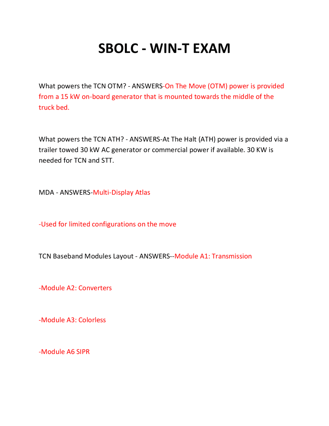 WIN-T Exam: Questions and Answers on Tactical Communications Network ...