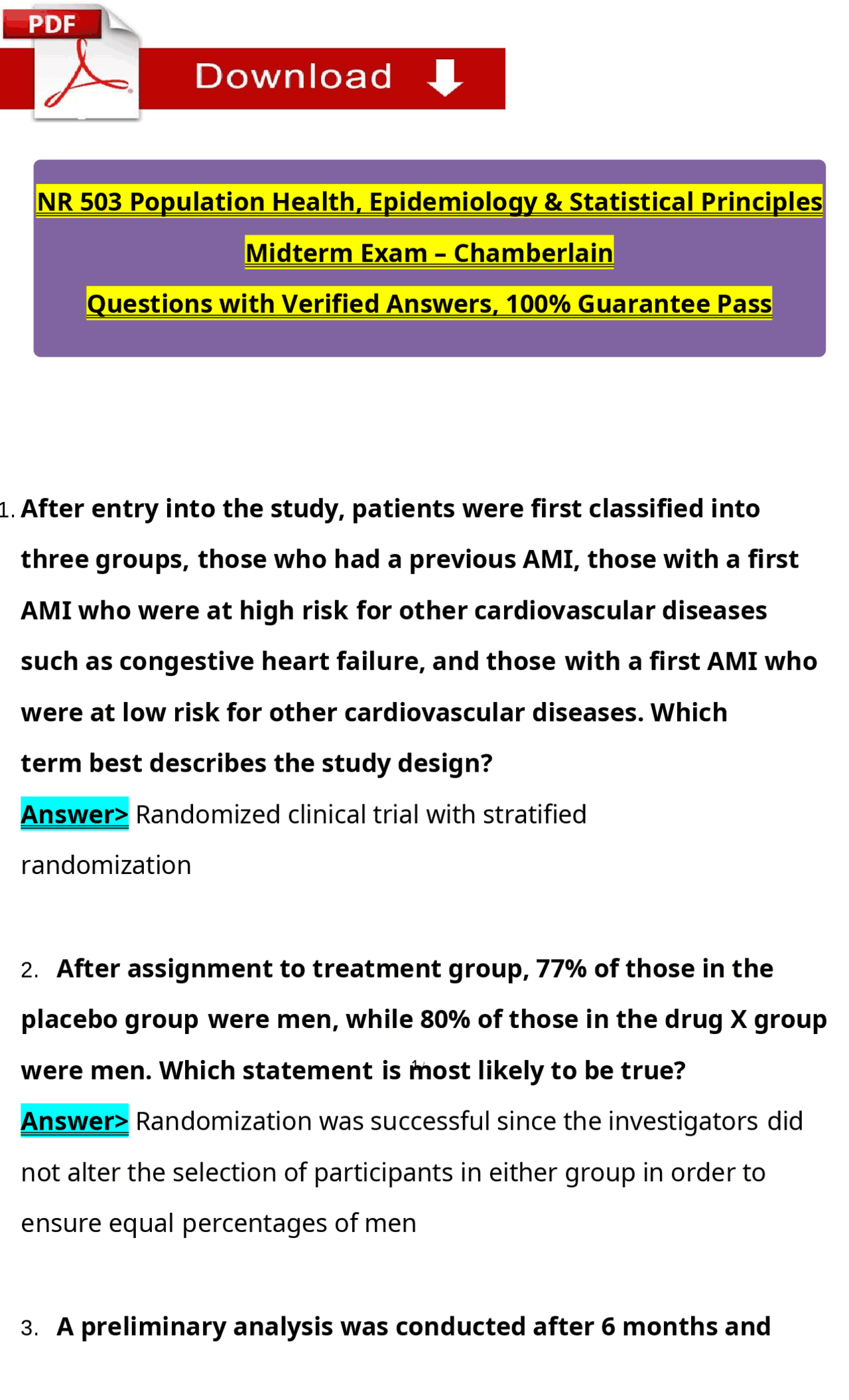 NR 503 Population Health, Epidemiology & Statistical Principles Midterm Exam | Exams Nursing ...