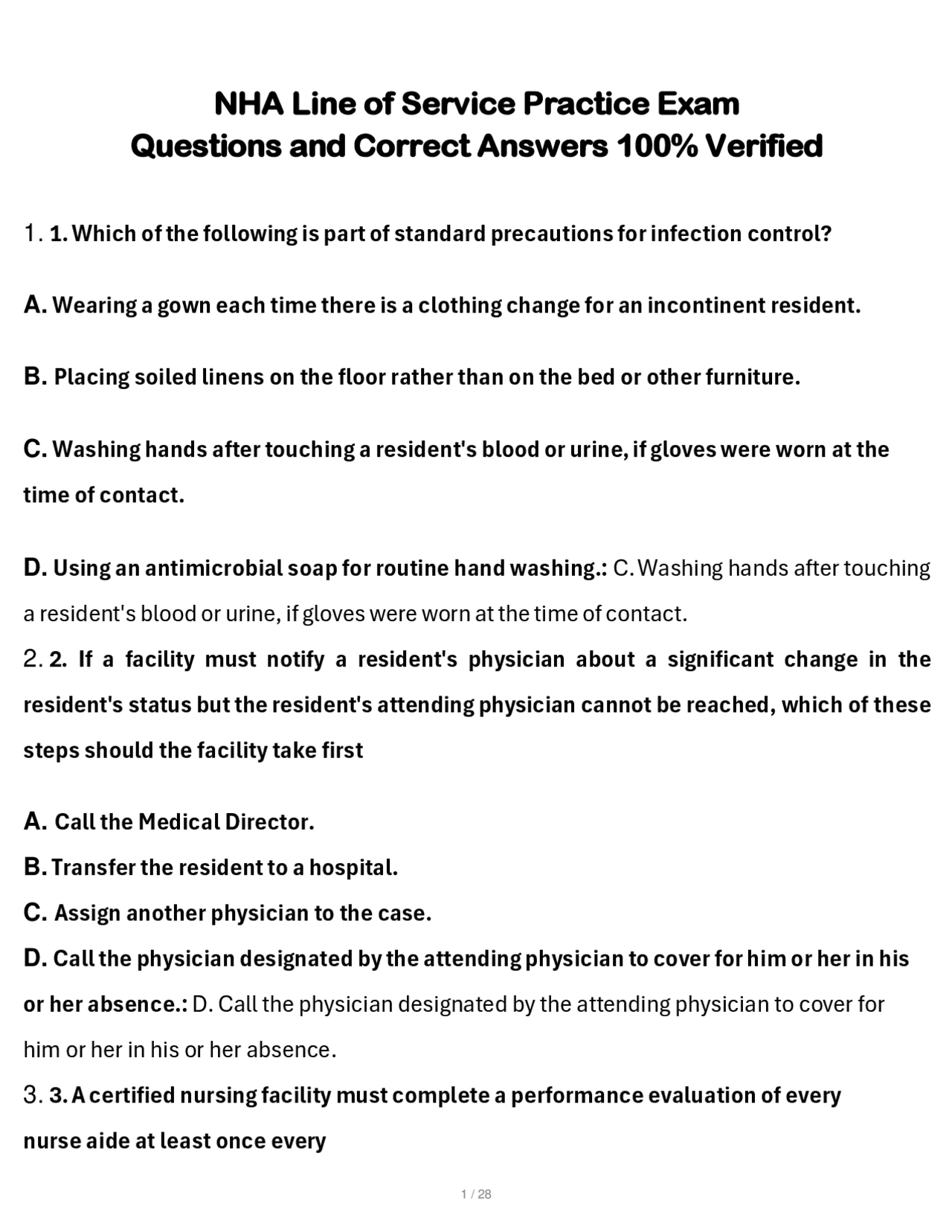 NHA Line of Service Practice Exam: Questions and Correct Answers ...