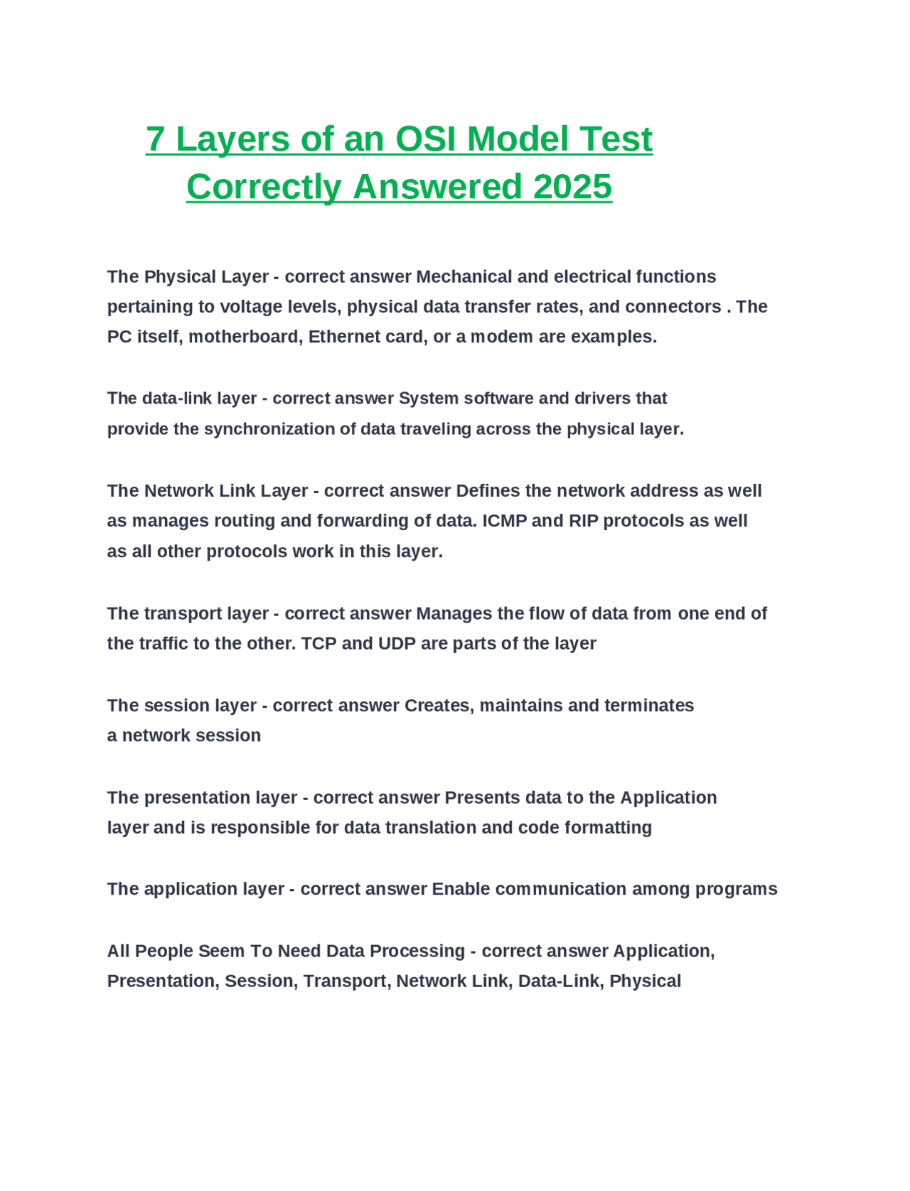 OSI Model Layers: A Comprehensive Guide with Test Questions | Exams ...