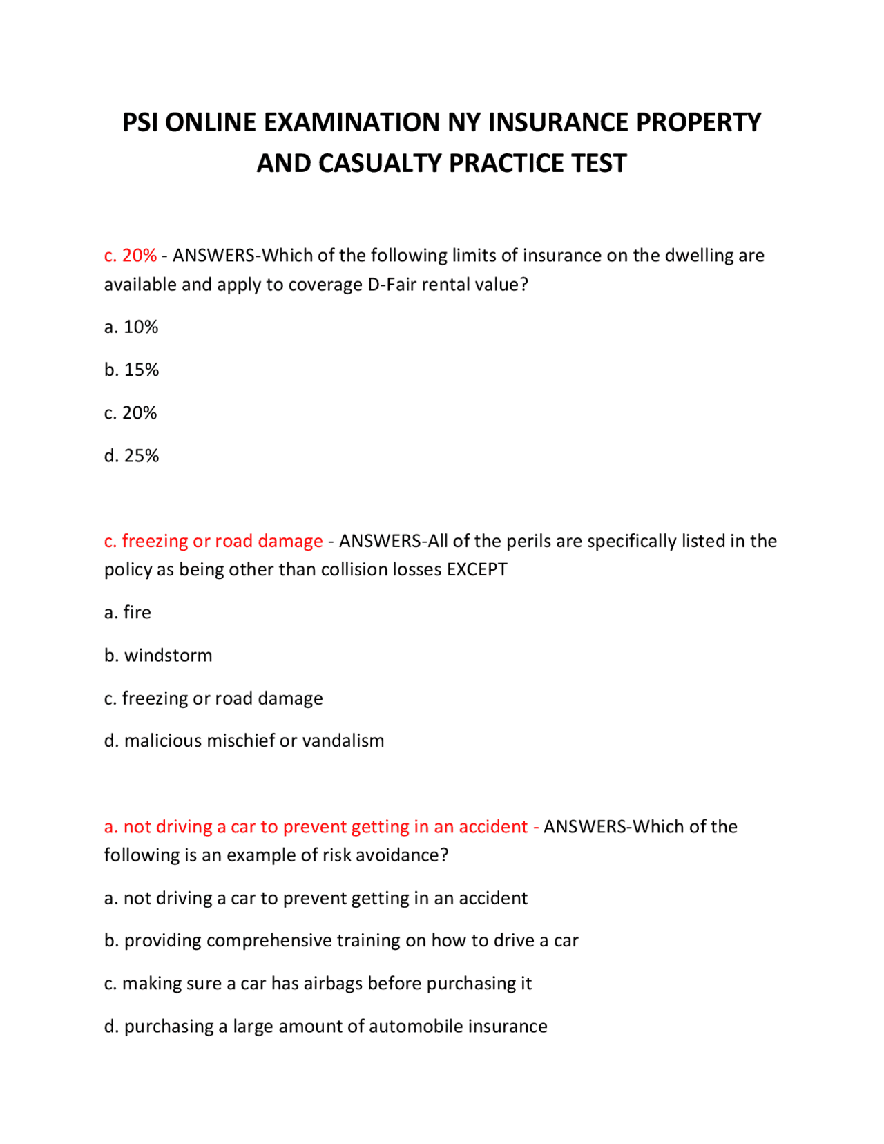 PSI ONLINE EXAMINATION NY INSURANCE PROPERTY AND CASUALTY PRACTICE TEST ...