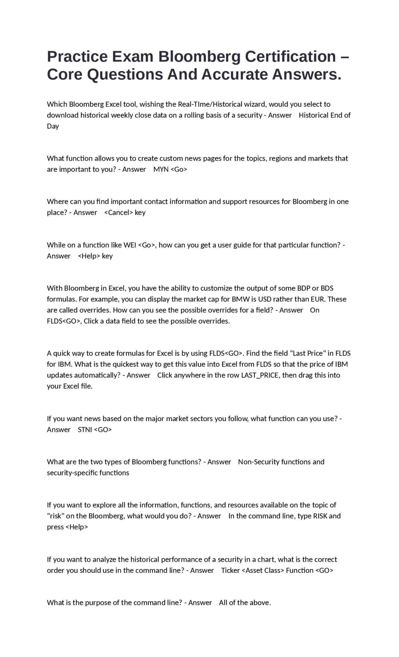 Practice Exam Bloomberg Certification – Core Questions And Accurate ...