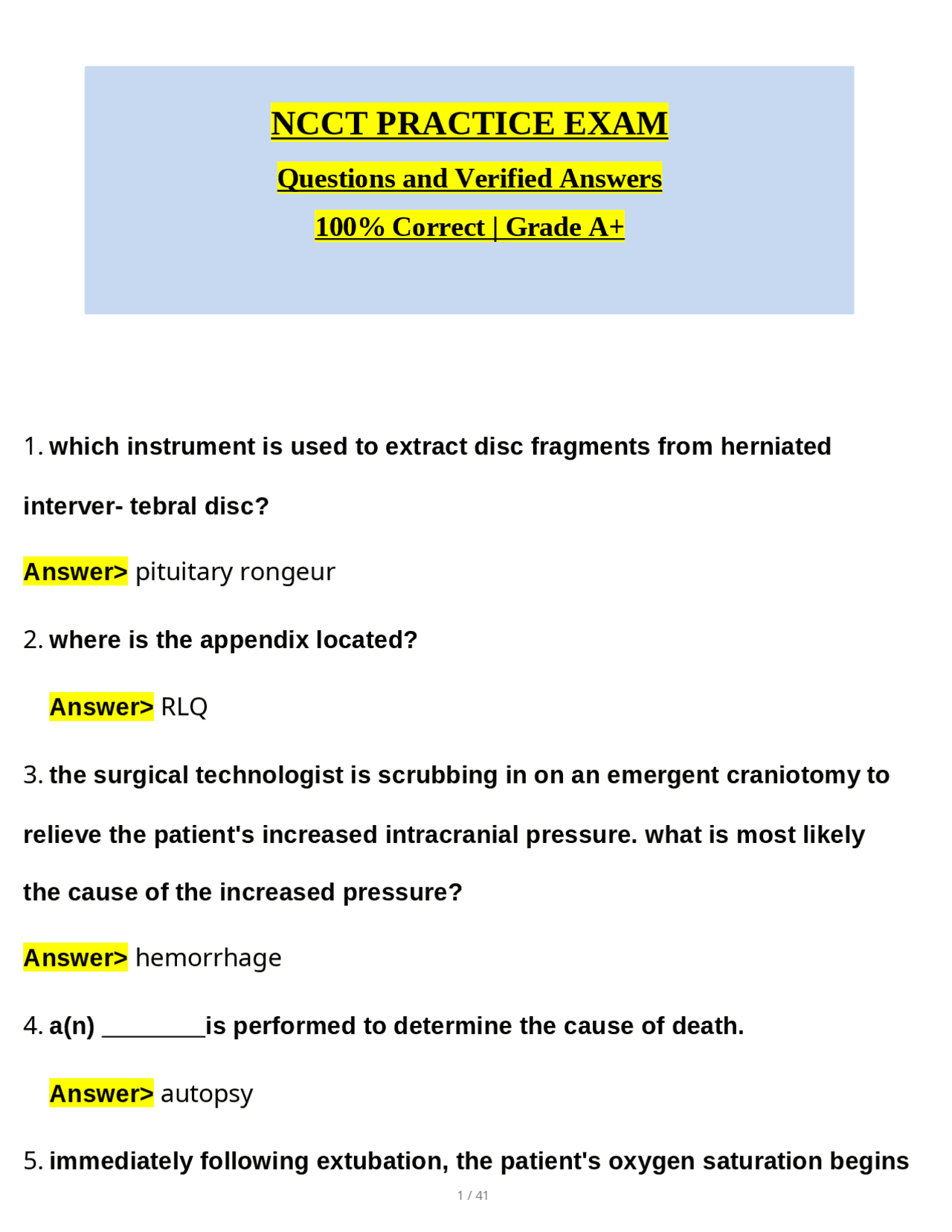 NCCT PRACTICE EXAM (Latest 2025 / 2026 Update) Questions and Verified ...