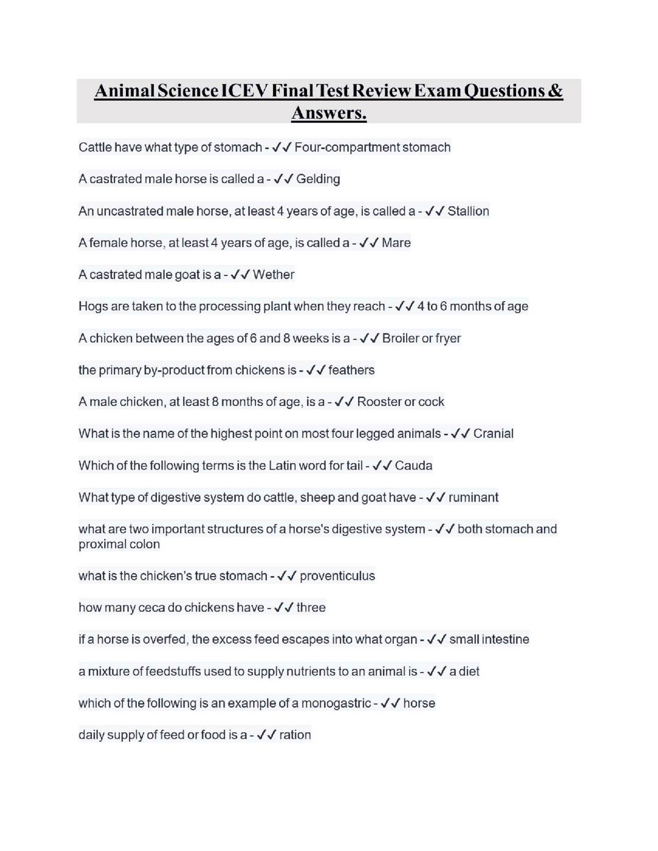 Animal Science ICEV Final Test Review Exam Questions & Answers. | Exams ...