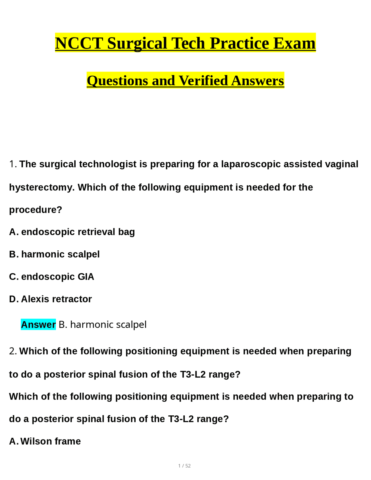 NCCT Surgical Tech Practice test Questions And Verified Answers | 2025 ...